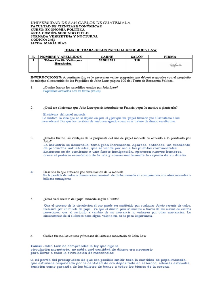Hoja Papelillos de John Law 202011781 | PDF | Dinero | Billete de banco