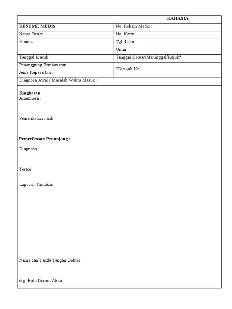 Format Resume Medis GIGI | PDF