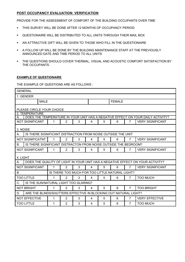 Post-Occupancy Comfort Evaluation Survey | PDF