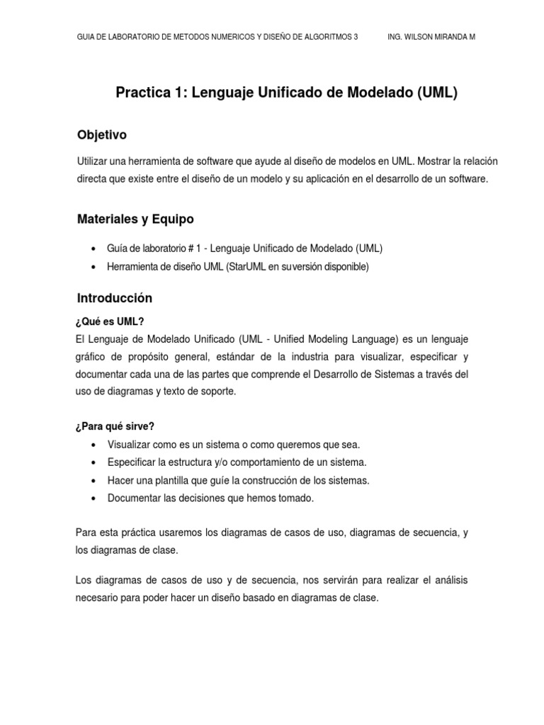 guia lab Metodos 3 uml | PDF | Lenguaje de modelado unificado | Objeto (informática)