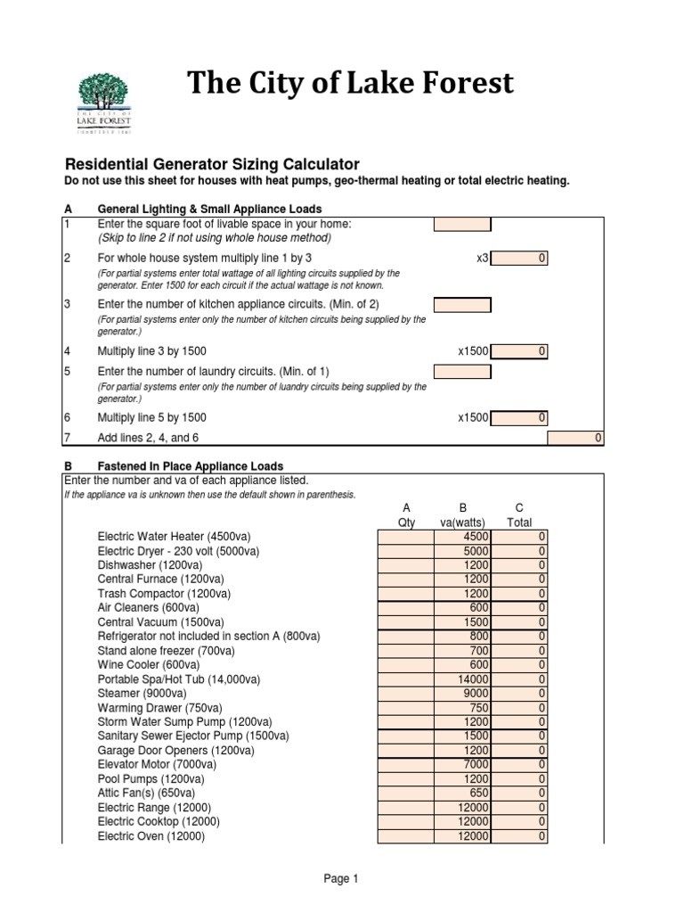 Residential Generator Sizing Guide | PDF | Electric Power | Air ...