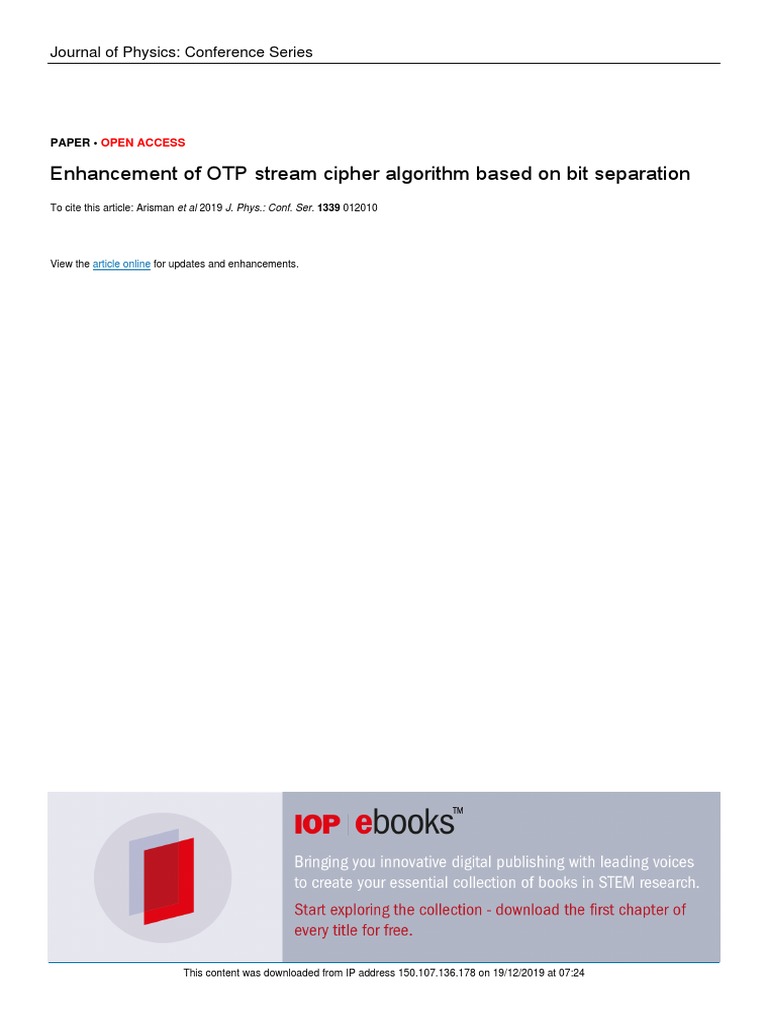 Enhancement Of Otp Stream Cipher Algorithm Based On Bit Pdf