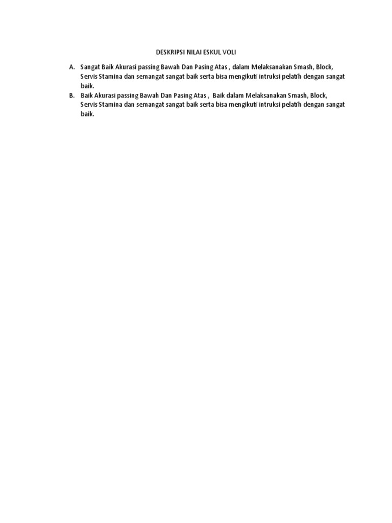 Deskripsi Nilai Eskul Voli | PDF
