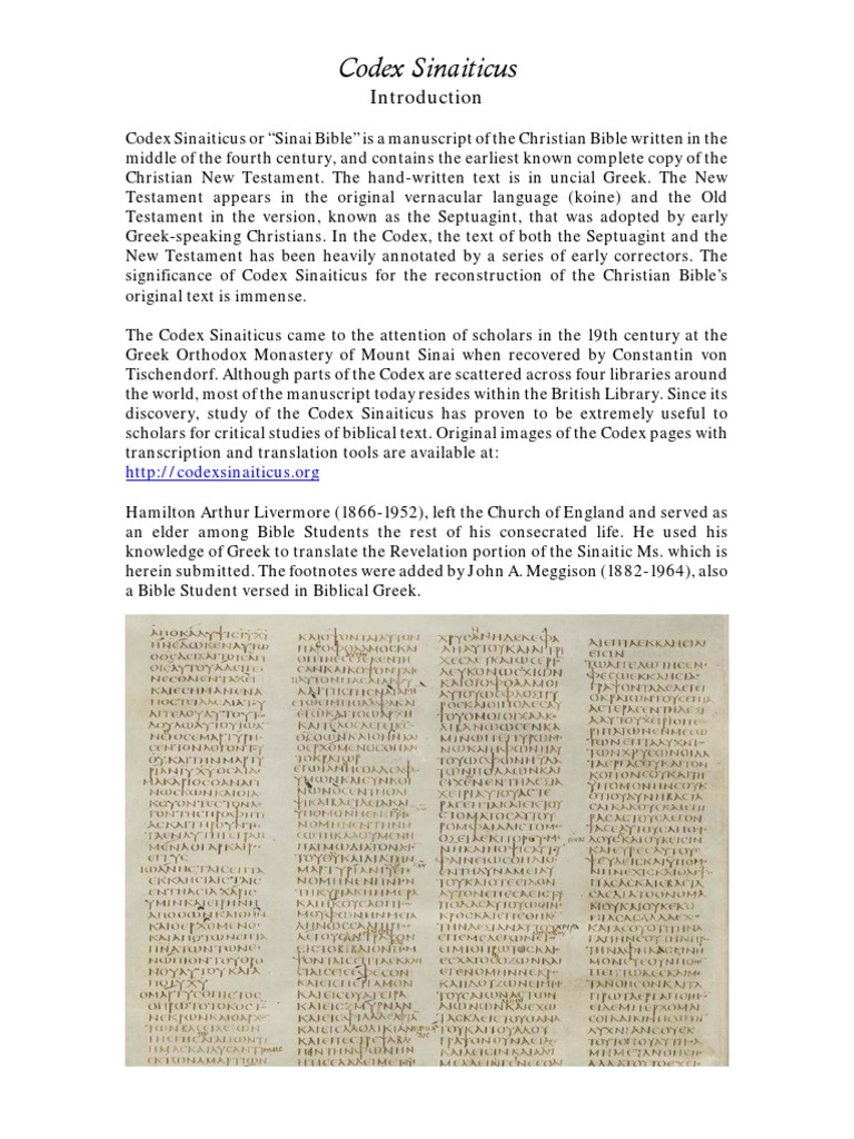 Codex Sinaiticus: Earliest Complete New Testament Manuscript | PDF | Bible
