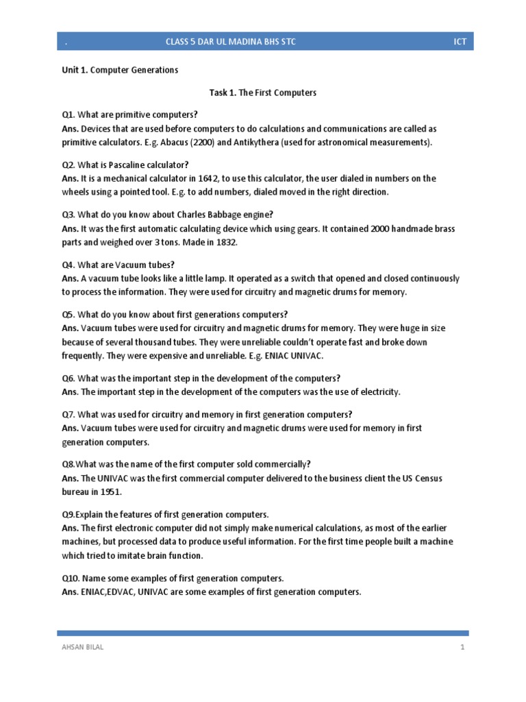 Class 5 ICT Notes | PDF | Computer Data Storage | Random Access Memory Class 5 ICT Notes | PDF | Computer Data Storage | Random Access Memory