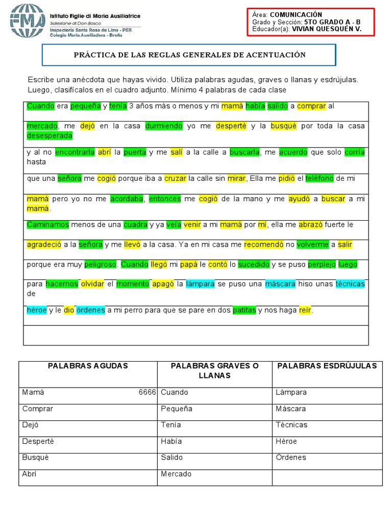 5to Practica de Las Reglas Generales de Acentuación | PDF