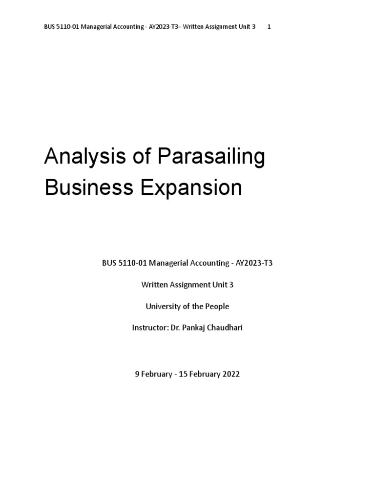 Written Assignment Unit 3 - Analysis of Parasailing Business Expansion | PDF | Accounting | Pricing