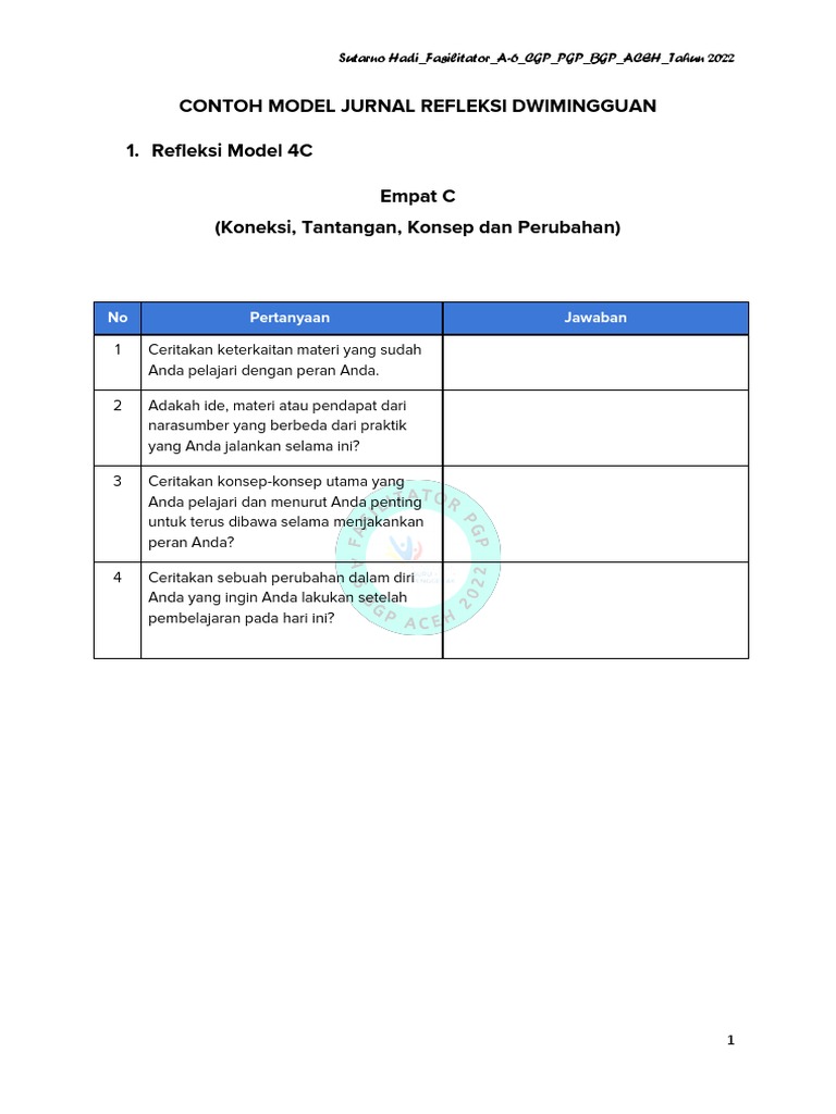 Model Refleksi Pembelajaran 2022 | PDF | Karier & Perkembangan | Bisnis
