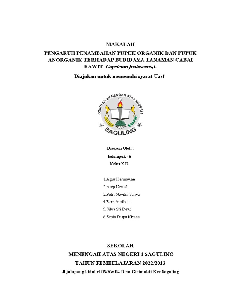 Proposal Pengaruh Penggunaan Pupuk Organik Dan Anorganik Terhadap ...