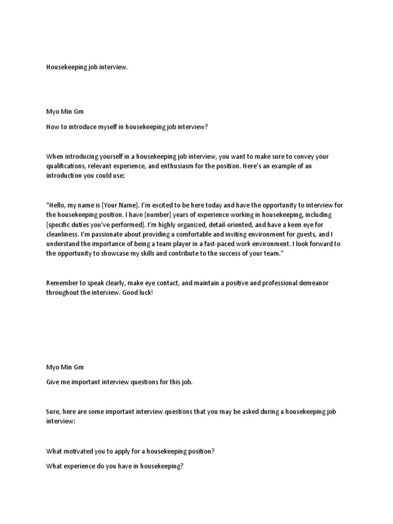 Housekeeping Job Interview | PDF | Job Interview | Housekeeping