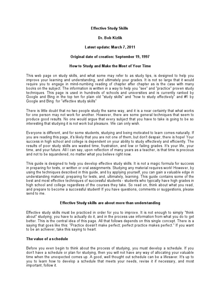Effective Study Skills | PDF | Multiple Choice | Study Skills