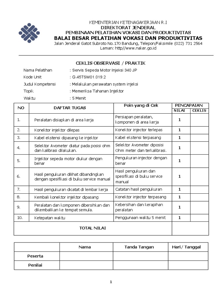 Checklist Observasi | PDF