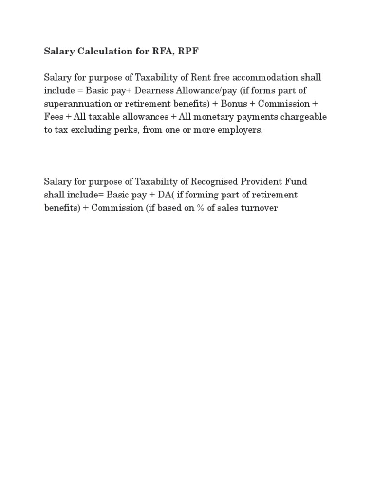 Salary Calculation For RFA, RPF | PDF