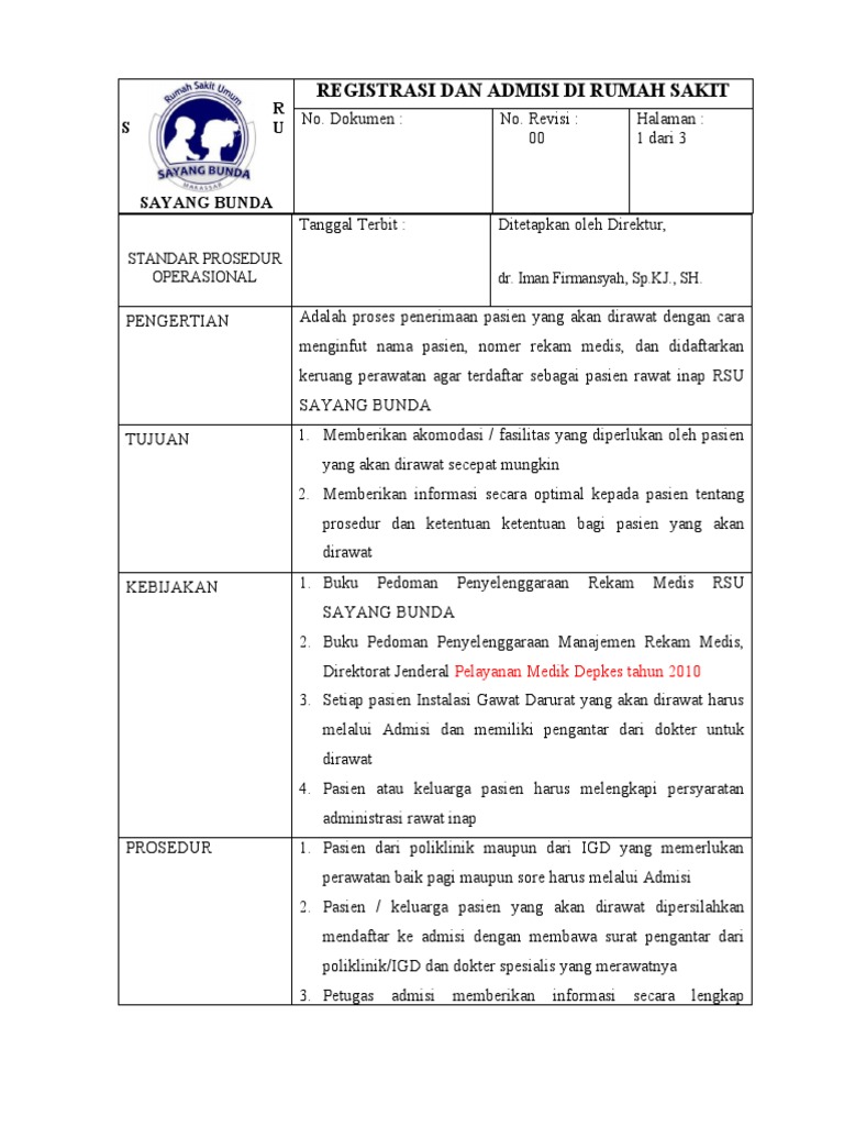 Prosedur Admisi Pasien Rawat Inap | PDF
