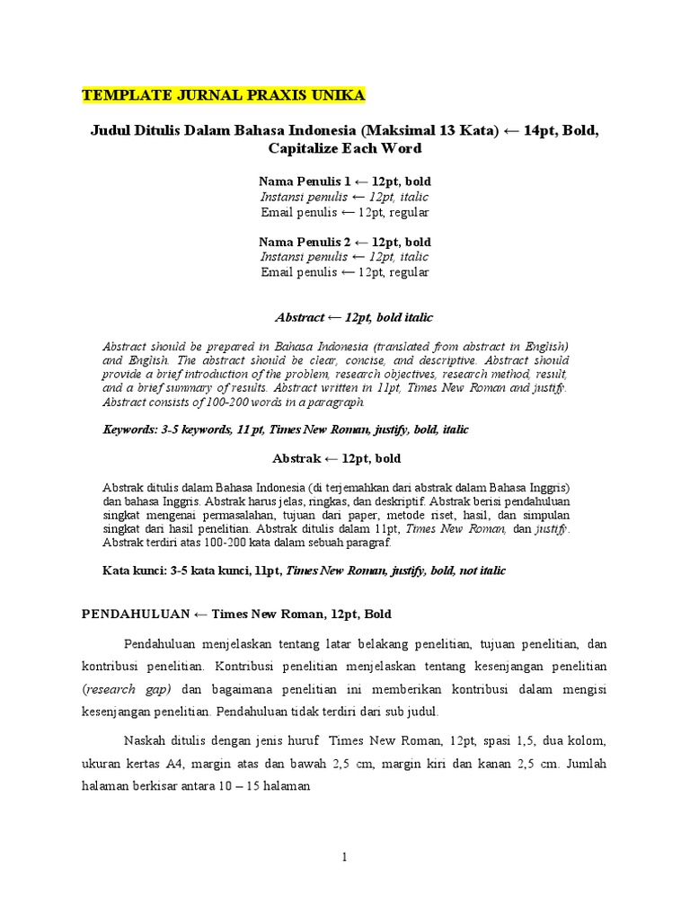 Contoh Template Manuscript Jurnal | PDF