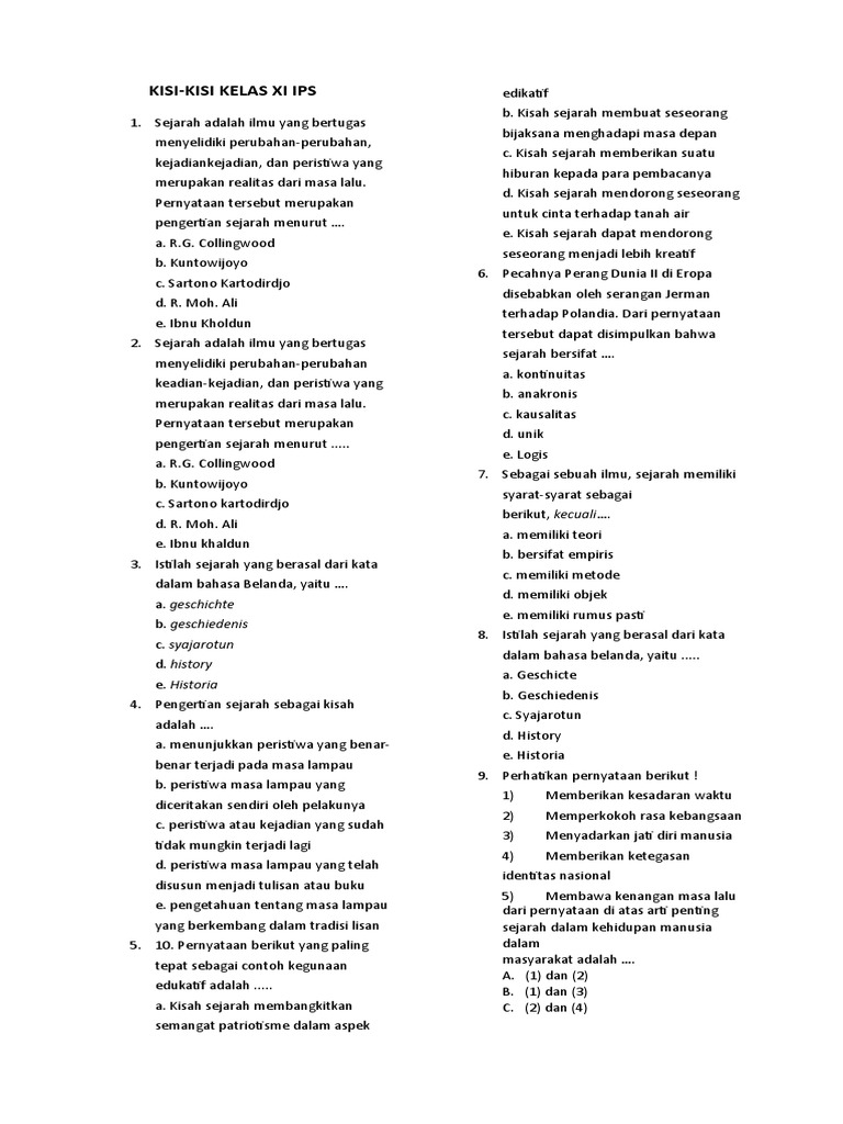 Kisi Soal Kelas X Ips | PDF