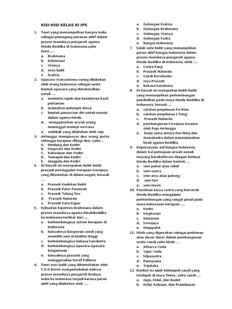 Kisi-Kisi Sejarah Kelas XI IPS | PDF | Ilmu Sosial | Sejarah