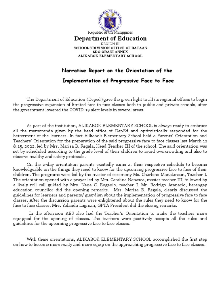 Narrative On Parents Orientation | PDF Narrative On Parents Orientation | PDF
