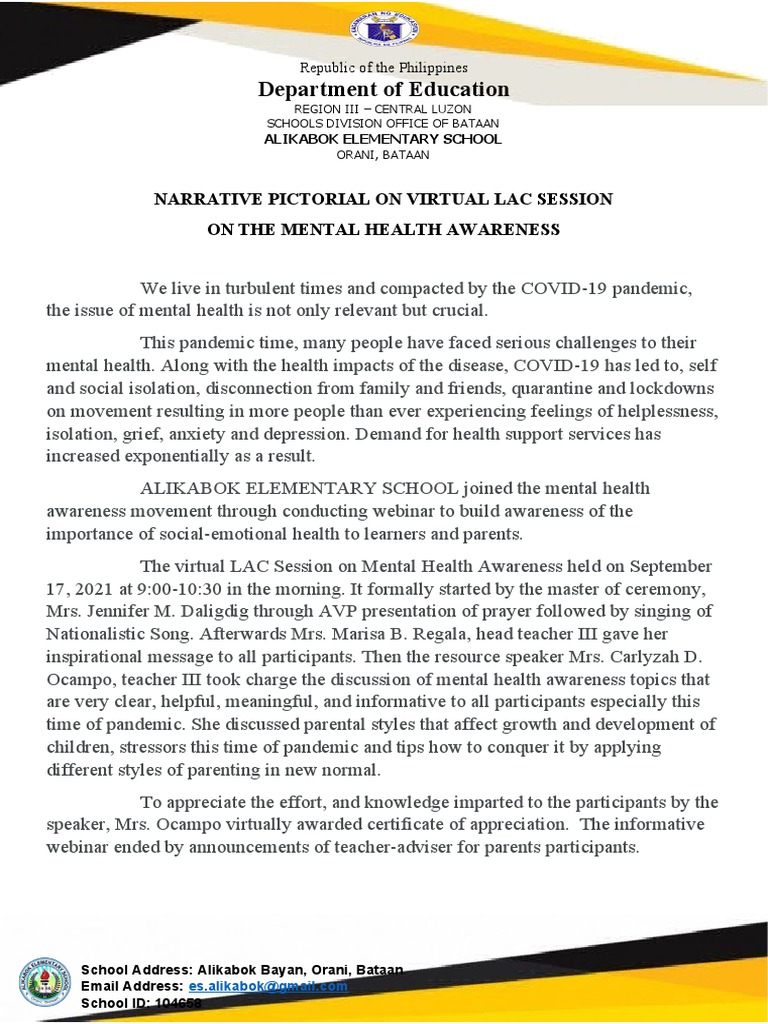 Narrative Pictorial On Virtual Lac Session Mental Health Awareness ...