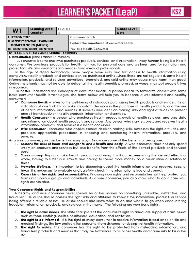 Q4 Health 6 Week1 | PDF | Health Care | Thought