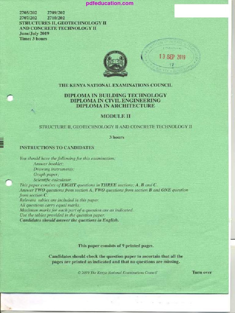 Concrete Technology II KNEC Past Paper July 2019 | PDF