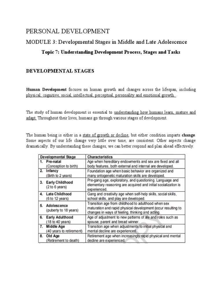 Personal Development Topic 7-9 | PDF | Developmental Psychology | Human ...