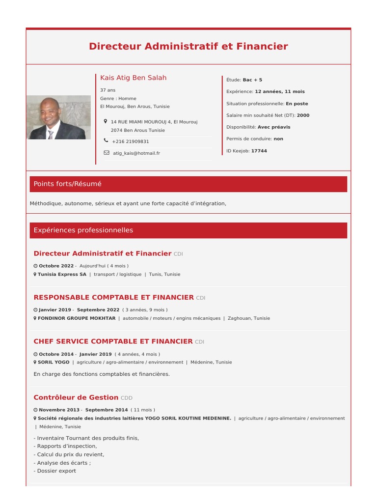 CV de Kais Ben Salah - Directeur Financier | PDF | Tunisie | Secteurs ...