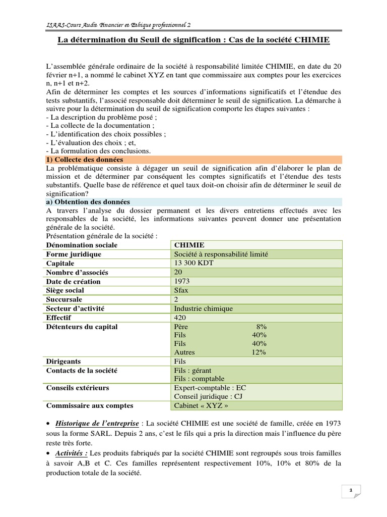 Application + Corrigé Sur La Détermination Du Seuil de Signification ...