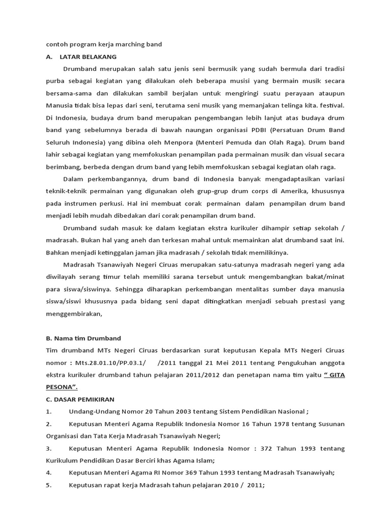 Contoh Program Kerja Marching Band | PDF