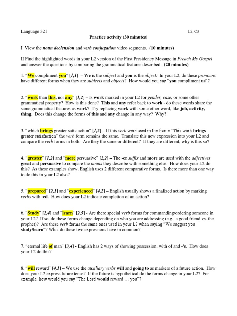 Practice l7 c3 Inflection | PDF | Verb | Grammatical Conjugation