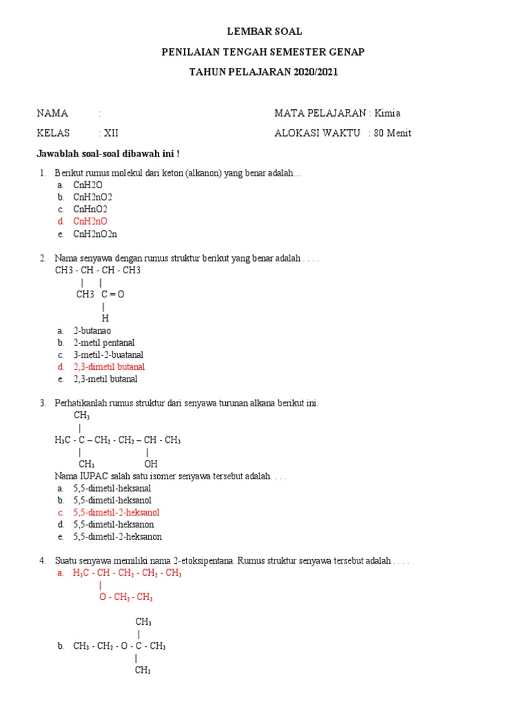 Soal PTS Kimia Pilgan XII | PDF | Sains & Matematika | Teknologi & Rekayasa