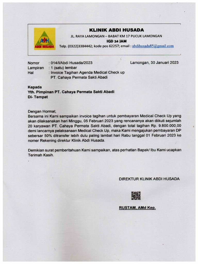 Surat Pengantar Invoice MCU PT Cahaya Permata Sakti Abadi | PDF