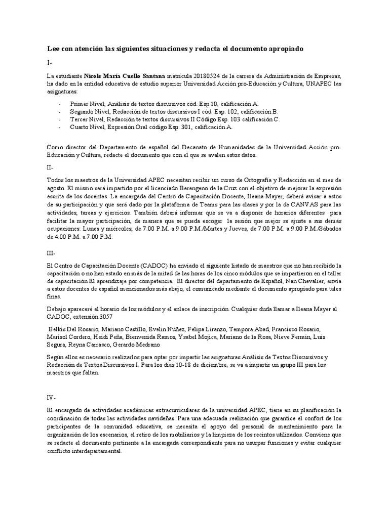 Situaciones Xamen Final Oficio Circular Memo Certif - 1805879756 | PDF