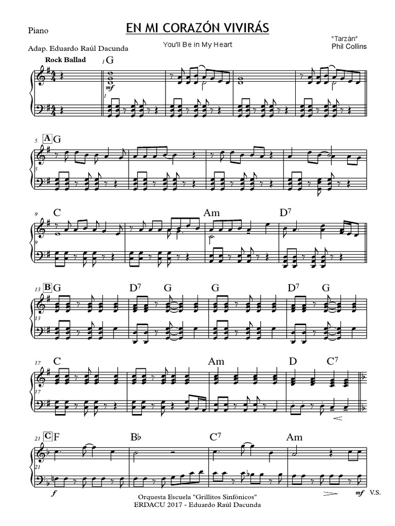 En Mi Corazón Vivirás - Piano | PDF