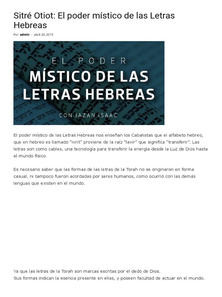 Sitré Otiot - El Poder Místico de Las Letras Hebreas - Ivra Kadisha ...