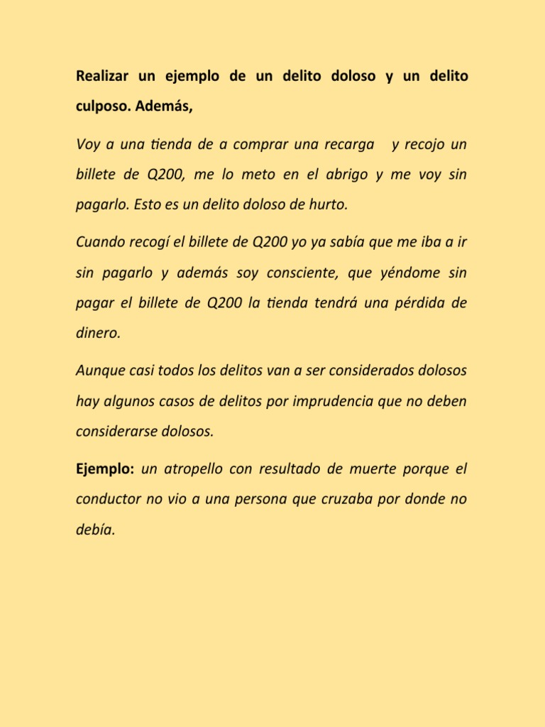 Realizar Un Ejemplo de Un Delito Doloso y Un Delito Culposo | PDF