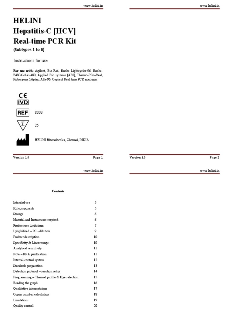 Helini HCV Real-Time PCR Kit | PDF | Polymerase Chain Reaction | Real ...