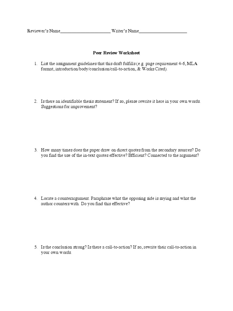 Peer Review Worksheet | PDF | Language Arts & Discipline