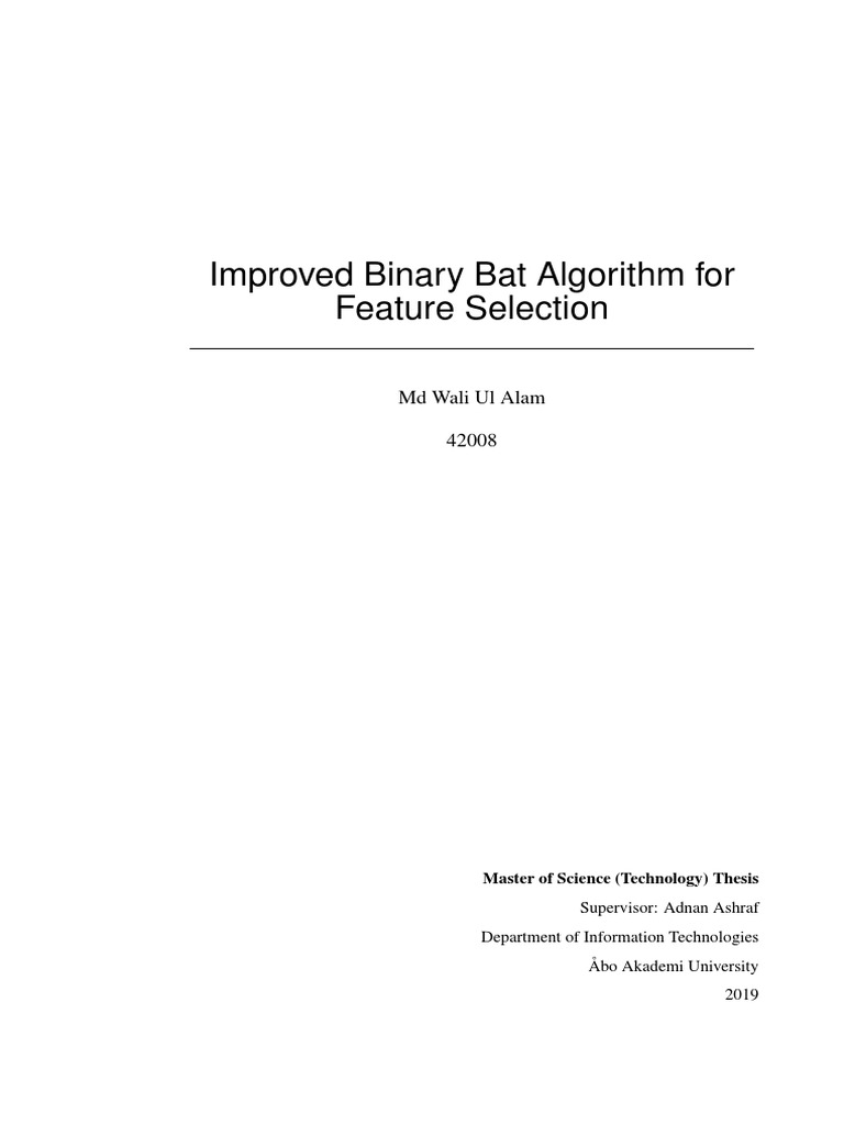 Improved Binary Bat Algorithm For Feature Selection Pdf Mathematical Optimization