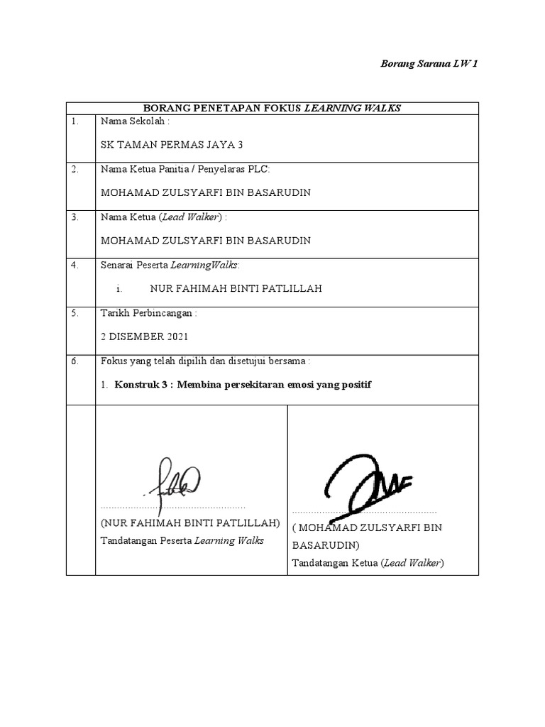Borang - Learning - Walks Panitia BM | PDF | Karier & Perkembangan ...