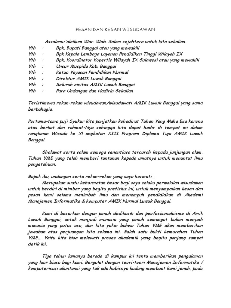 Kesan dan Pesan Wisudawan AMIK Luwuk | PDF