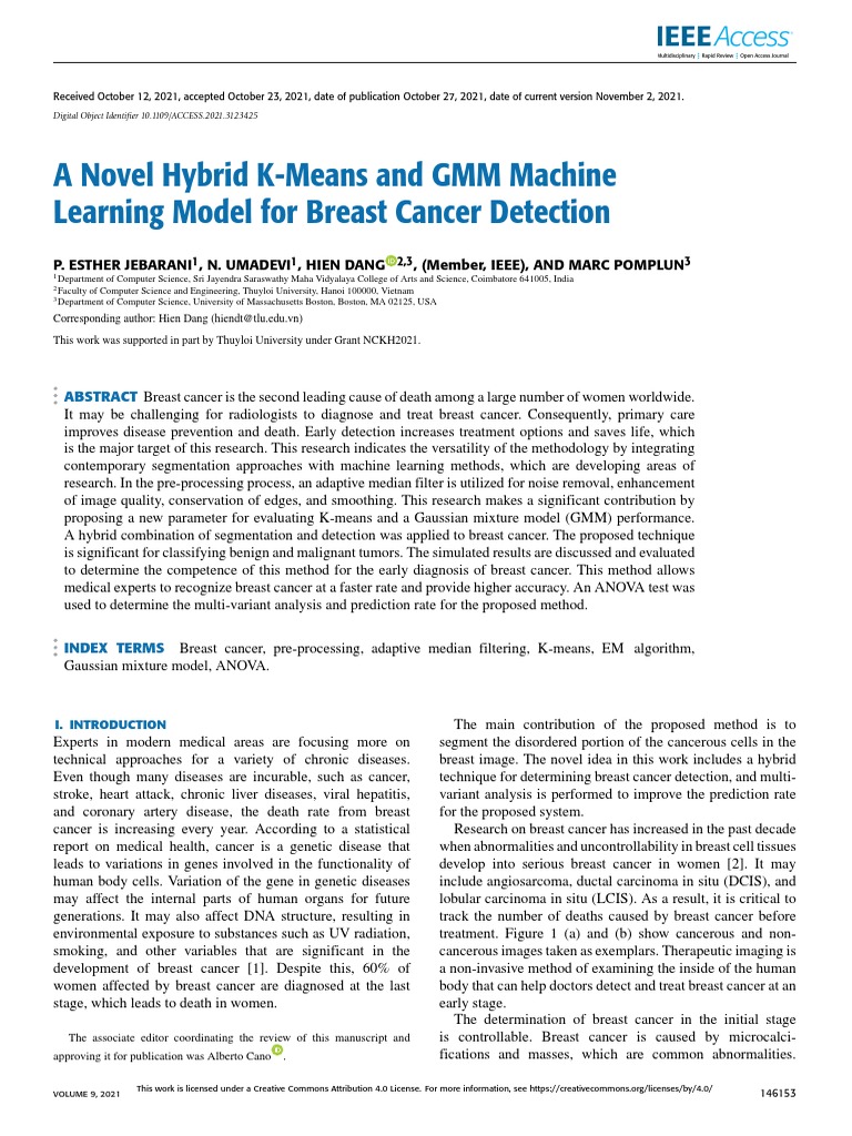A Novel Hybrid K Means And Gmm Machine Learning Model For Breast Cancer Detection Pdf