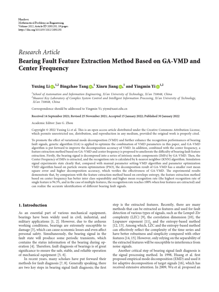 Bearing Fault Feature Extraction Method Based On G Pdf Mathematical Optimization Genetic