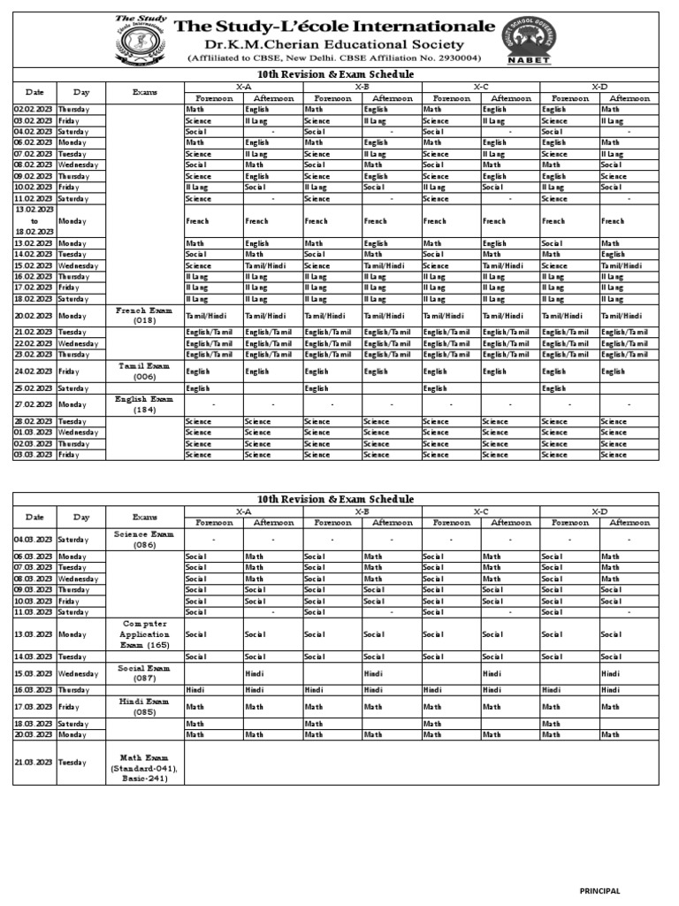 Revision Timetable - February 2023 | PDF