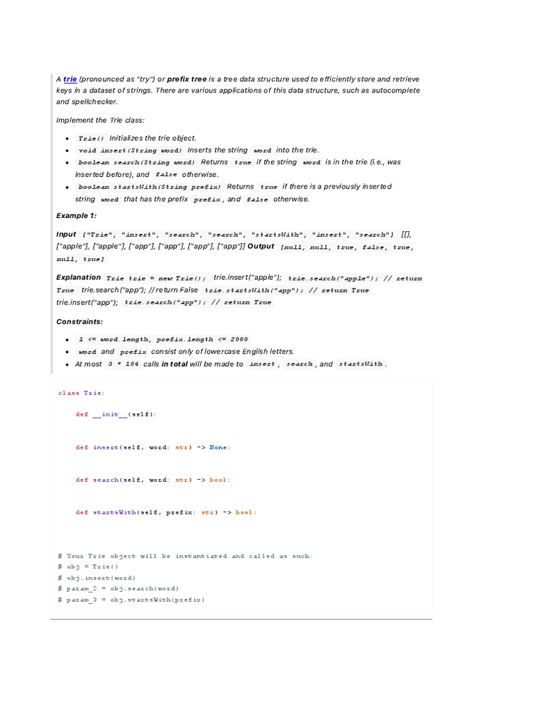 Implement Trie (Prefix Tree) | PDF | Computer Data | Computer Programming