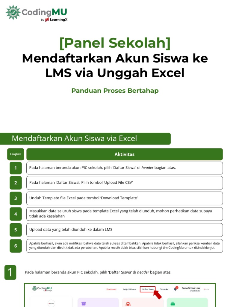 (Panel Sekolah) Mendaftarkan Akun Siswa Ke LMS Via Unggah Excel - CodingMu | PDF