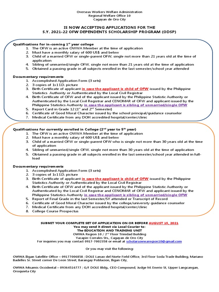 ODSP Scholarship SY2021 22 | PDF | Birth Certificate | Social Institutions