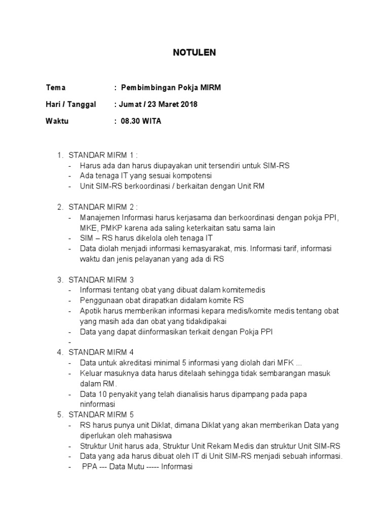 Notulen Pokja MIRM | PDF