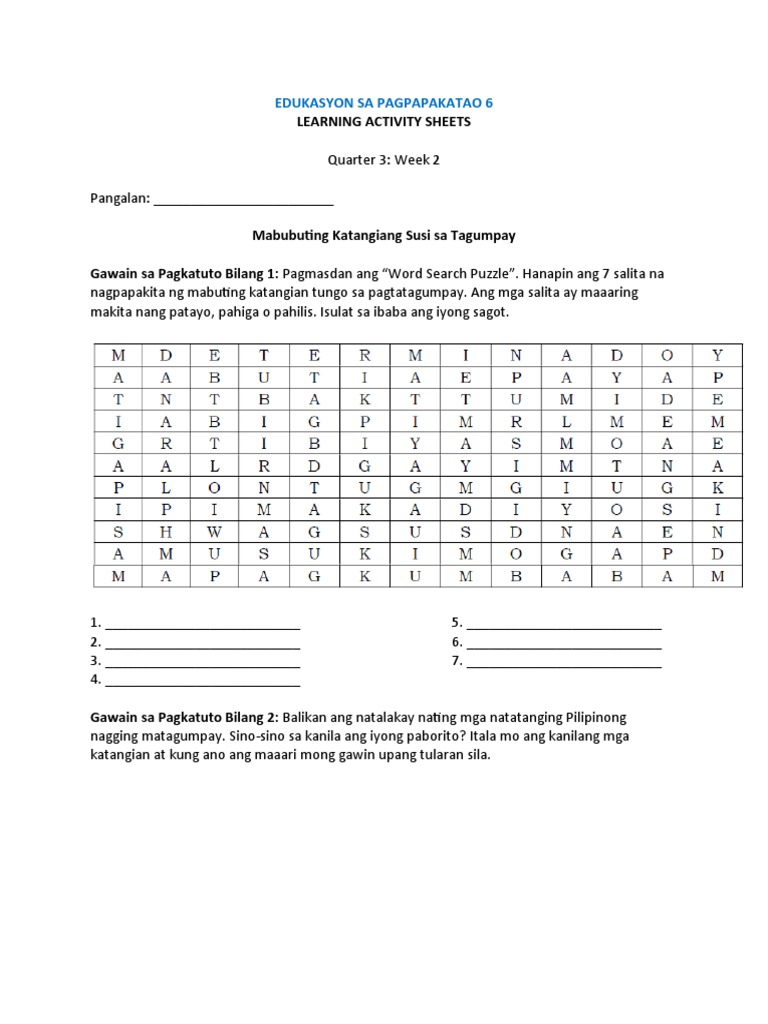 Esp 6 Las Q3 | PDF