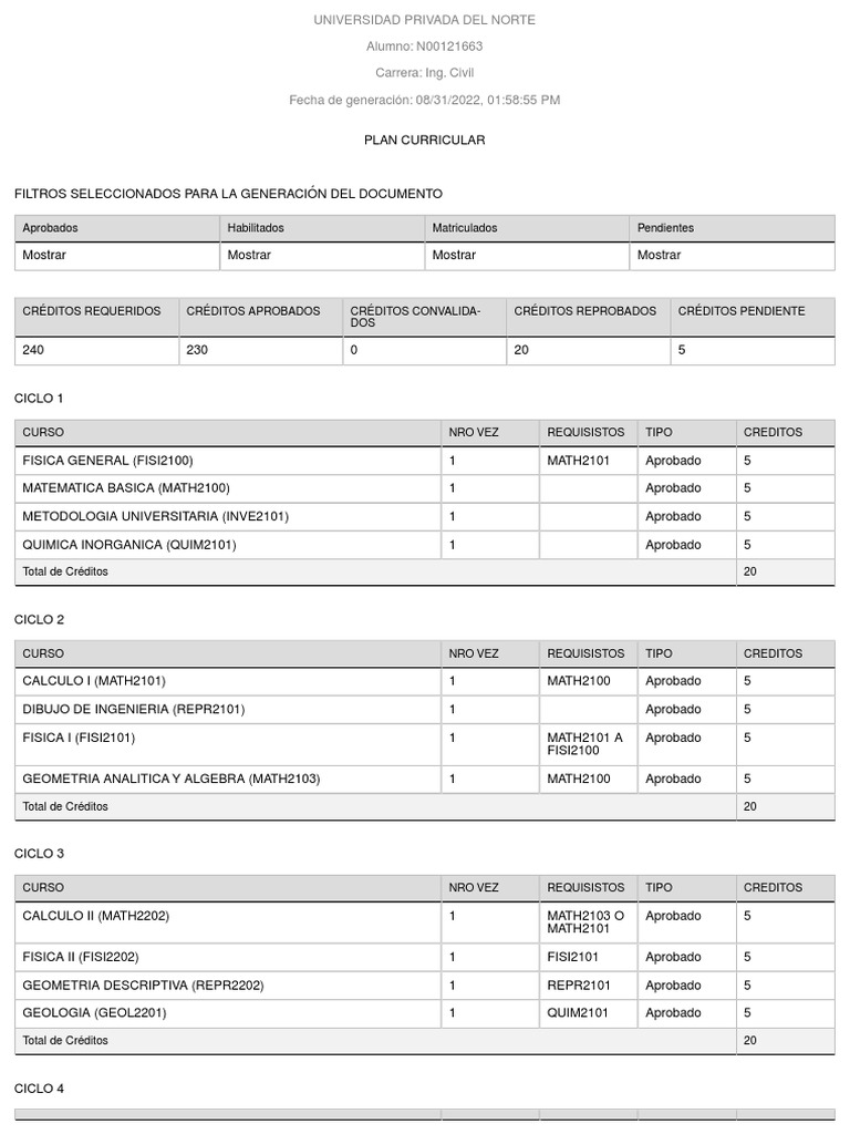 Plan Curricular Upn RPV 2022 | PDF | Ingeniero civil | Ciencias fisicas